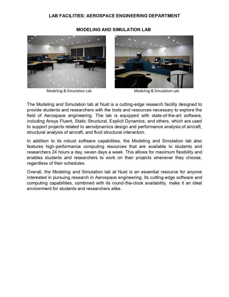 Lab Facilities - NUST College of Aeronautical Engineering (CAE)