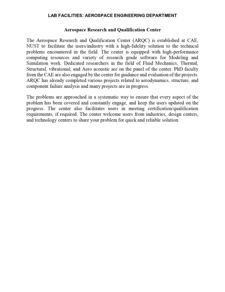 Lab Facilities - NUST College of Aeronautical Engineering (CAE)